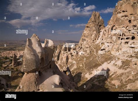 Rock Cut Cave Dwellings In Uchisar Village Cappadocia Region Turkey