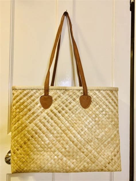 Handwoven Plain Native Bayong Bag W Leather Strap Etcheteras
