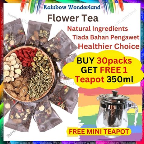 【buy 30pkts Free 1teapot 350ml】teh Bunga Natural Herb Plant Flower Tea