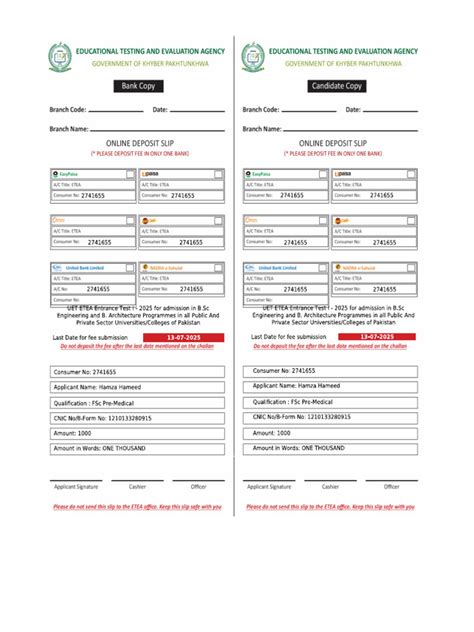 Etea Fee Slip Pdf