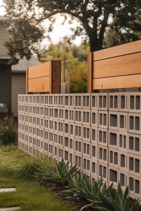 Top Cinder Block Fence Ideas With Wood Topper Fabricerie
