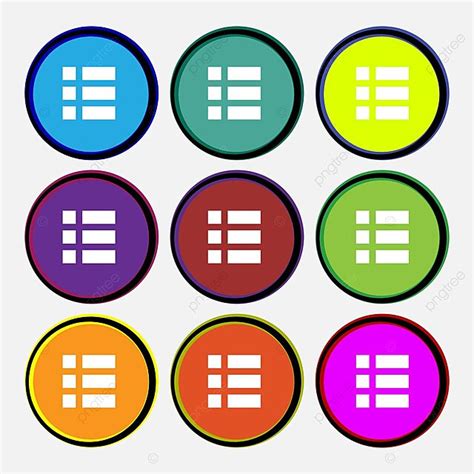 Vector Illustration Of Nine Round Buttons In Multiple Colors With List