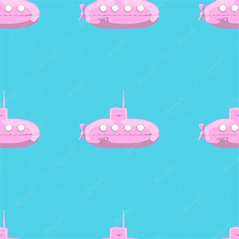 漫画風の潜水艦のシームレスなパターン。 プレミアムベクター
