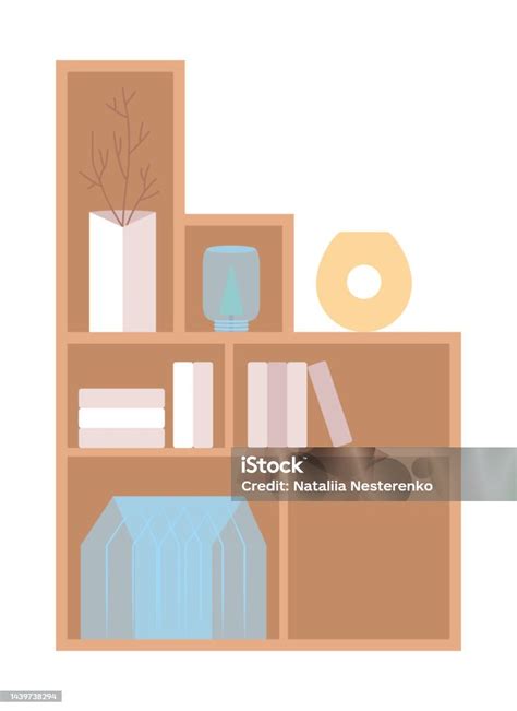 Bookshelf For Living Room Semi Flat Color Vector Object Stock