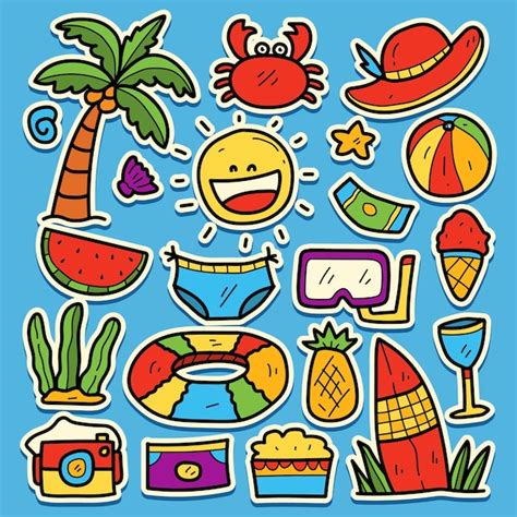 Dibujado a mano dibujos animados verano kawaii doodle diseño de