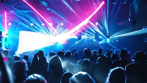 Bright Strobe Lights Flashing Over A Packed Dance Floor Stock Footage