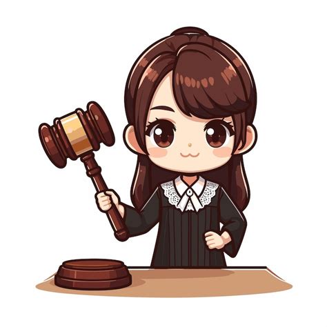 Chibi Cute Kawaii Cartoon Image Of A Woman Judge Law Justice Hold A