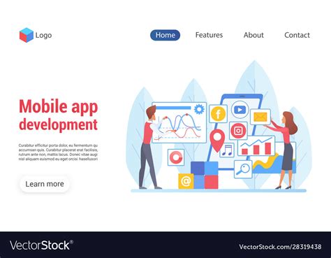 Mobile App Development Landing Template Royalty Free Vector