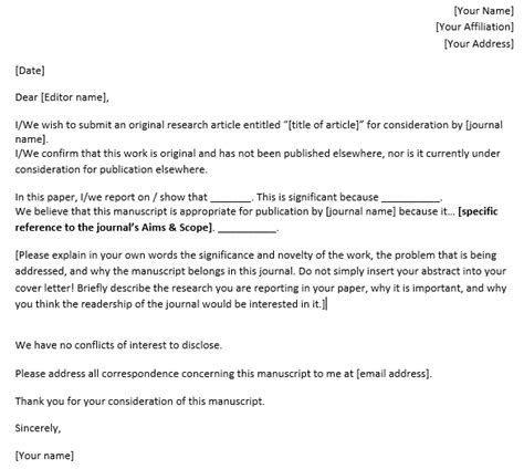 Manuscript Cover Letter Template ~ Resume Letter