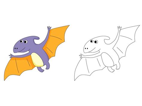 색칠 공부에 대한 재미있는 만화 공룡 익룡 그림 프리미엄 벡터