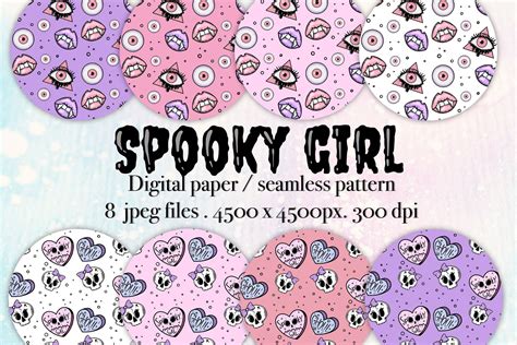 Girly Pastel Goth Seamless Pattern Kawaii Digital Paper 1206427