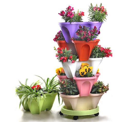 Plastic Stackable Pots Garden Pp Vertical Planter Garden Strawberry