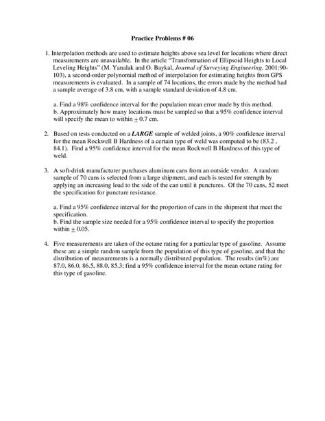 Practice Problems 6 On Applied Statistics For Engineers And Scientists Stat 541 Docsity