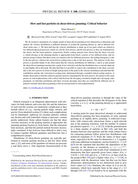 Pdf Slow And Fast Particles In Shear Driven Jamming Critical Behavior