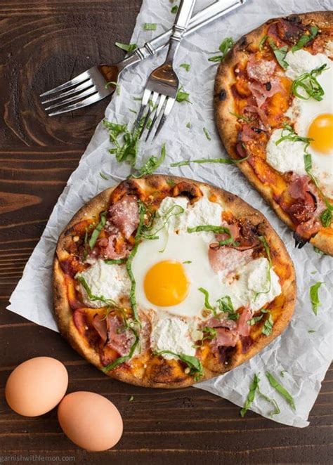 Ham And Egg Breakfast Pizza Garnish With Lemon