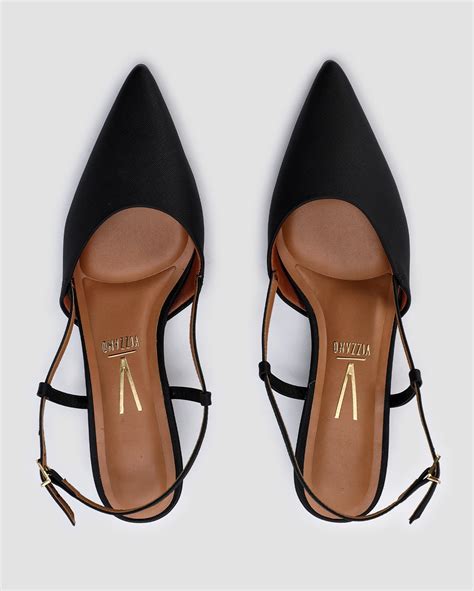 Riachuelo Sapato Scarpin Slingback Texturizado Salto Baixo Preto