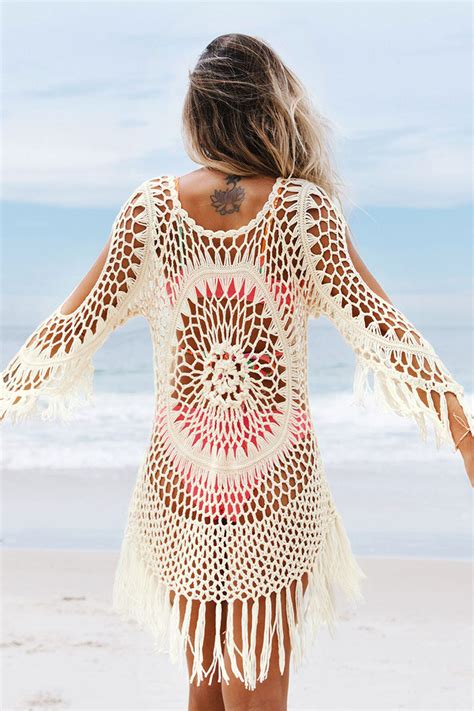 Desirae White Crochet Tassel Cover Up Dress