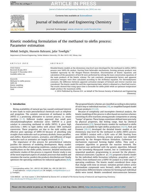 pdf kinetic modeling formulation of the methanol to olefin process
