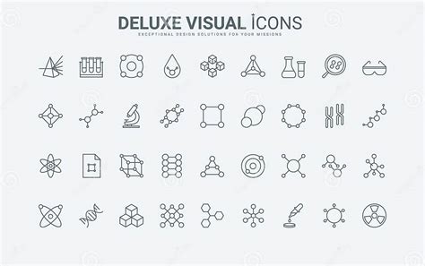 Molecular Structure Line Icons Set Molecule Model With Chain And Atom Chemical Formula Stock