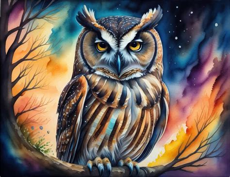 Aquarell Illustration Niedliche Eule Mit Aquarell Effekt Eule Auf Einem Isolierten Weißen