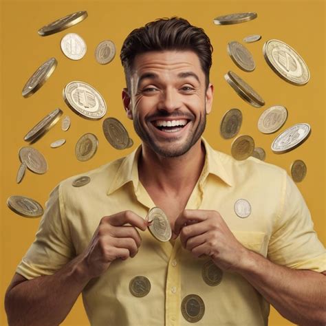 Premium Photo A Man Smiles With Some Coins In The Background And The