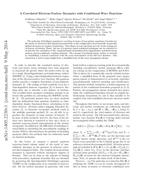Pdf Correlated Electron Nuclear Dynamics With Conditional Wave Functions
