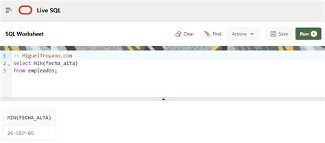 Función Min En Oracle