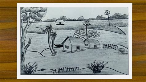 Gramer Drisso💖village Scene Drawing How To Draw Landscape Step By Step Youtube