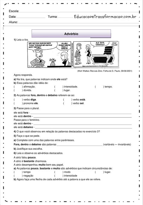 Atividades De Português 7 Ano Sobre Advérbios Para Imprimir