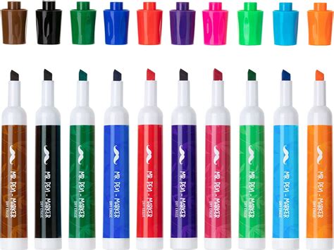Mr Pen 10 Pack Dry Erase Markers Assorted Colors Low Odor Chisel Tip Thin Whiteboard
