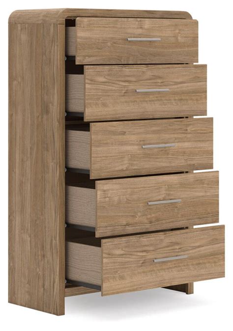 Gramburg Five Drawer Chest Warm Natural Brown Bedroom Depot