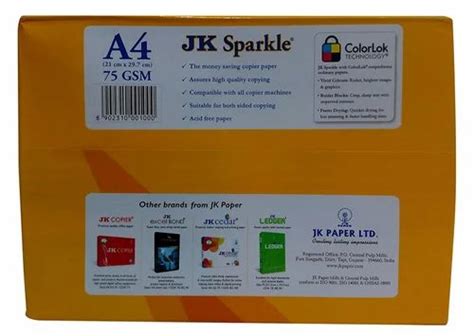 500sheets White Jk Sparkle Copier Paper For Office Gsm 75gsm At Rs
