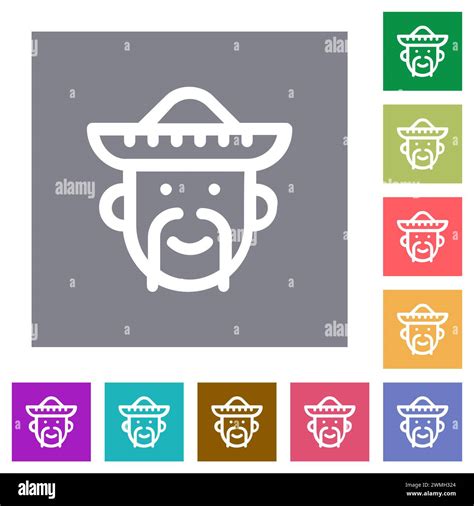 mexican avatar outline flat icons on simple color square backgrounds stock vector image and art