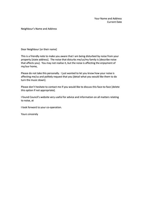 Apartment Noise Complaint Letter Template Printable Pdf Download