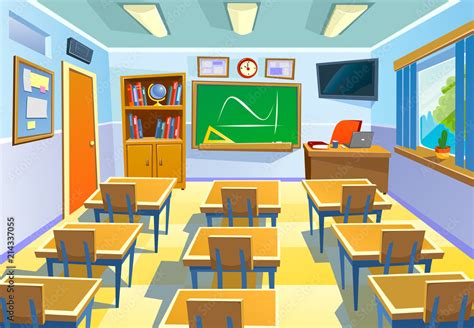 Empty School Class Room With Board Desk Shelf Books Clock Free Clipart 3954596 Clipart