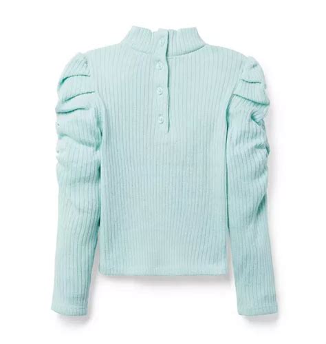 Girl Aqua Ribbed Puff Sleeve Top By Janie And Jack