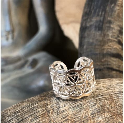 Bague Anneau Fleur De Vie Argent 925 Ajustable Elegante Spirituelle