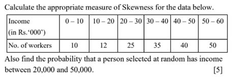 Solved Calculate The Appropriate Measure Of Skewness For The Data Below Also Find The