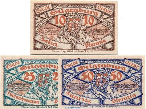 Notgeld De 3 Scheine Kpl 3 X Notgeld Stadt Gilgenburg 429 1 Set Mit 3
