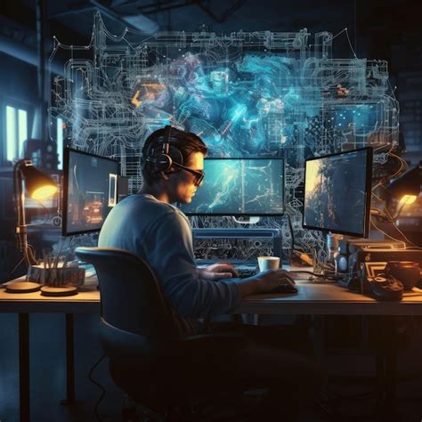 premium ai image a programmer works at a computer through a neural