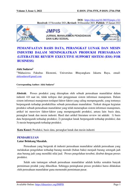 Pdf Pemanfaatan Basis Data Perangkat Lunak Dan Mesin Industri Dalam