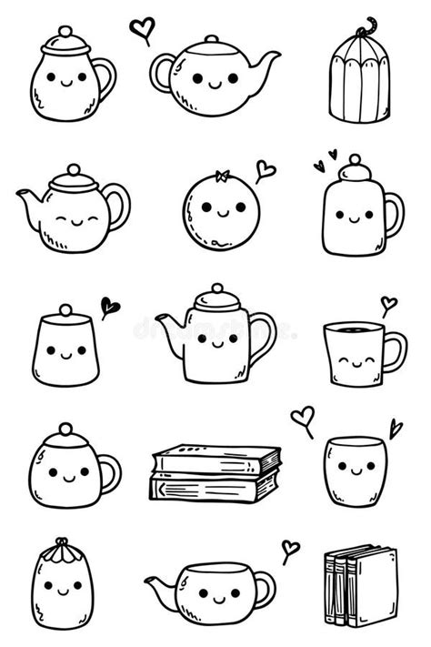 Black And White Cute Objects With Tiny Faces Vector Set Ideal For Fun Whimsical Art Ideal For