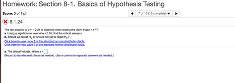 Solved Homework Section 8 1 Basics Of Hypothesis Testing Chegg Com