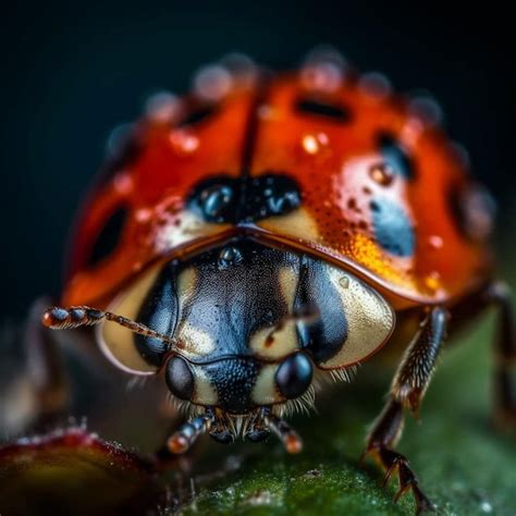 Premium Photo A Ladybug With Black Dots And Red Spots Is On A Green Leaf
