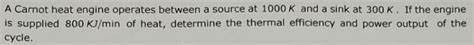 Solved A Carnot Heat Engine Operates Between A Source At