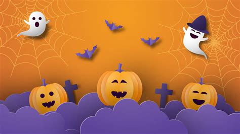 Download Pumpkins And Ghosts Cute Halloween Desktop Wallpaper