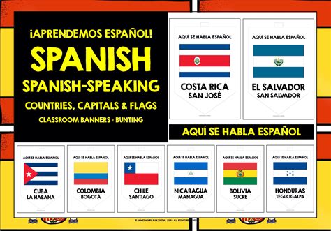 Spanish Speaking Countries Capitals And Flags Bunting El Mundo Hispano