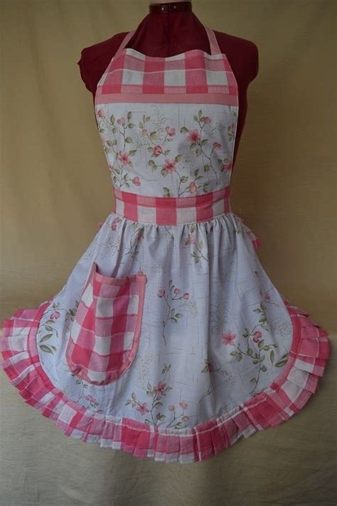 Vintage 50s Style Full Apron Pinny Pink And Cream Flowers £2250