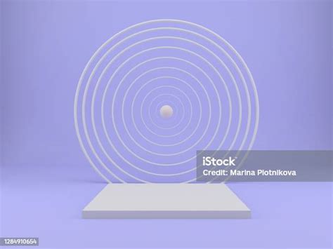 기하학적 모양의 3d 렌더링 스튜디오 바닥에 연단 제품 프레젠테이션을 위한 플랫폼 배경 모의 3차원 형태에 대한 스톡 사진 및