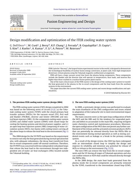 Pdf Design Modification And Optimization Of The Iter Cooling Water System